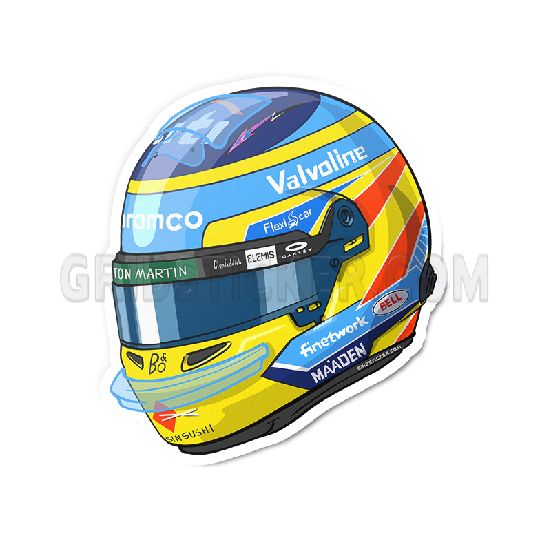 Fernando Alonso 14 Aston Martin Helmet – Grid Sticker